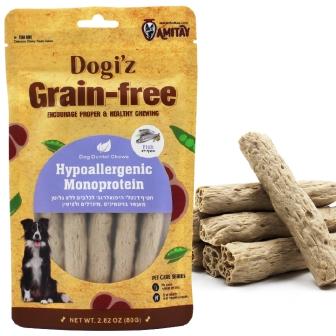 חטיף דוגיז היפואלרגני מקלות דג 80 גרם - PetKiss